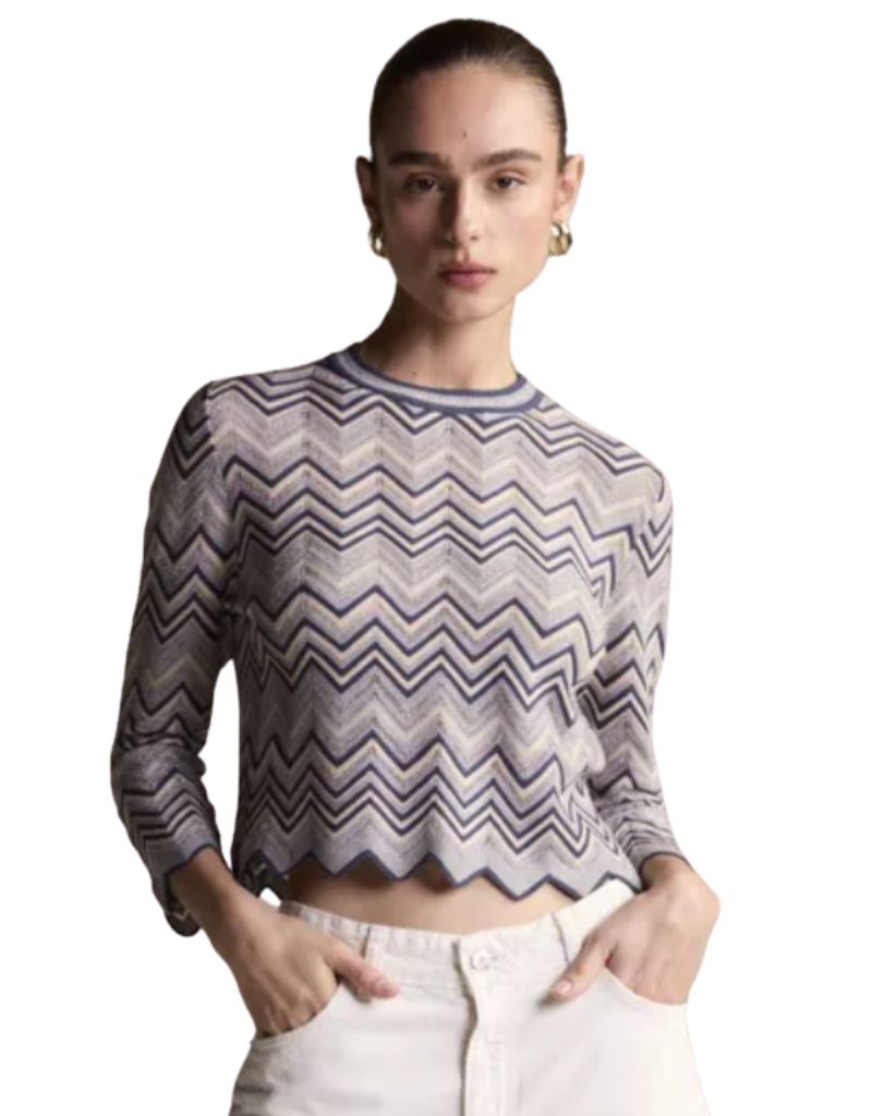 Maria Pavan | Chevron Knit Top SSG4783 Navy Blue | I Am More