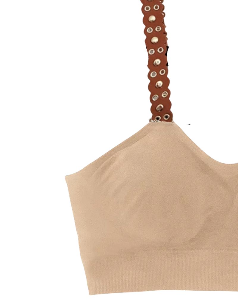 Strap-Its | Nude Bra Interchangeable Camel Suede Gold Stud Strap