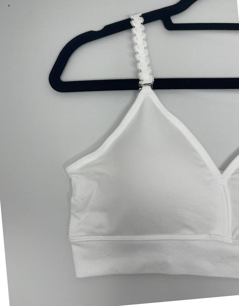 White Plunge Bra With Interchangable White Lace Strap